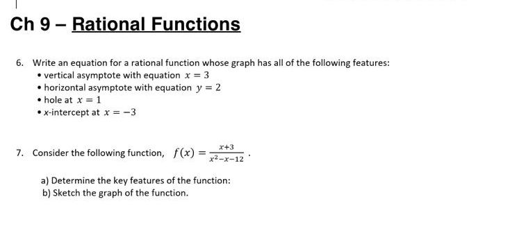 Ch 9 - ﻿Rational FunctionsWrite an equation for a | Chegg.com