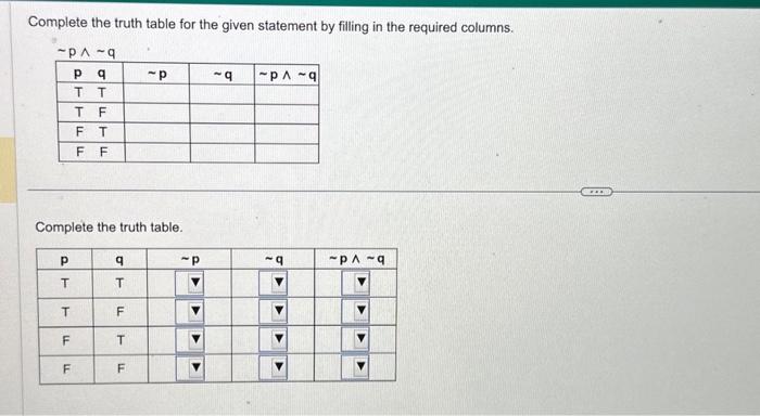 Solved Complete the truth table for the given statement by | Chegg.com