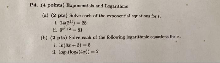 Solved P4. (4 points) Exponentials and Logarithms (a) (2 | Chegg.com