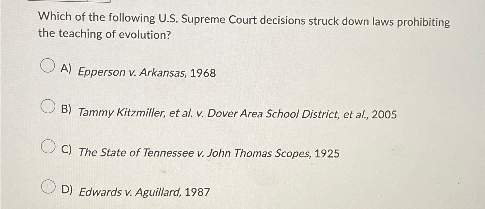 Solved Which of the following U.S. ﻿Supreme Court decisions | Chegg.com