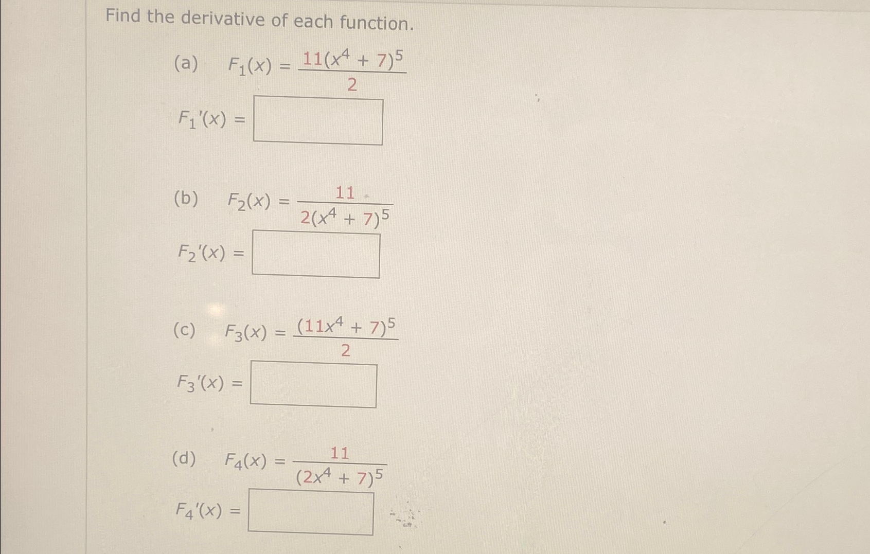 Solved Find the derivative of each | Chegg.com
