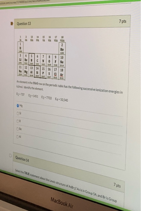 Solved an element in the third row on the periodic table has | Chegg.com