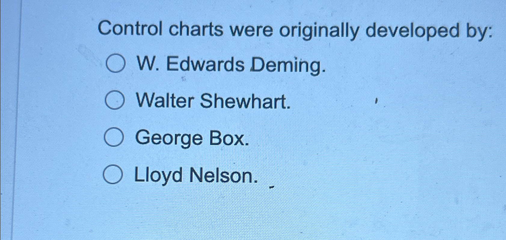 Solved Control charts were originally developed by:W. | Chegg.com