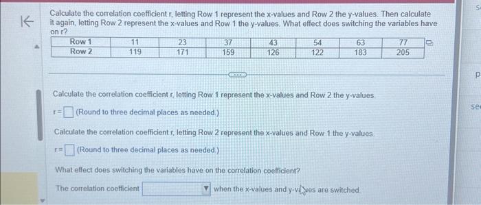 Solved Calculate the correlation coefficient r, letting Row | Chegg.com