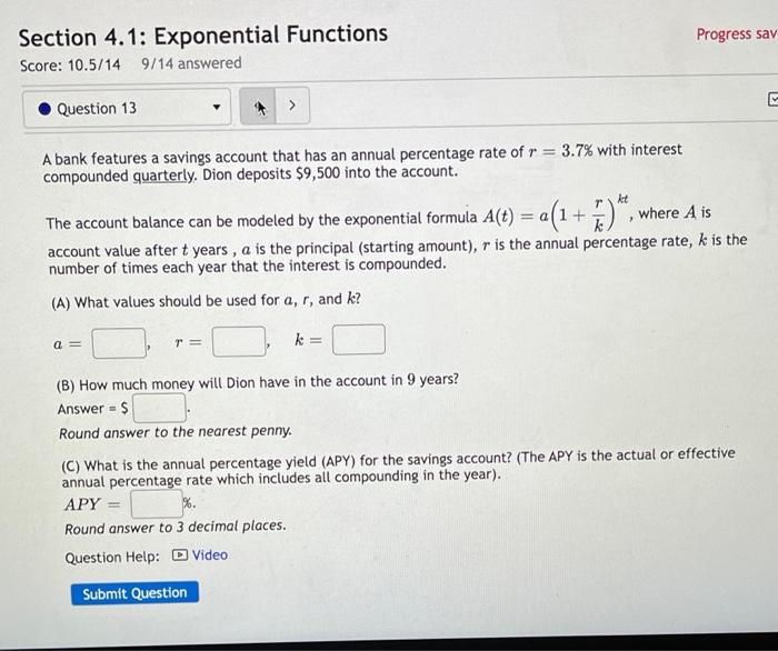 Solved Section 4.1: Exponential Functions Score: 10.5/14 | Chegg.com