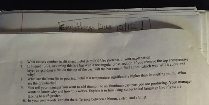 Solved Everything Due 12/12 ! 6. What causes camber in slit | Chegg.com