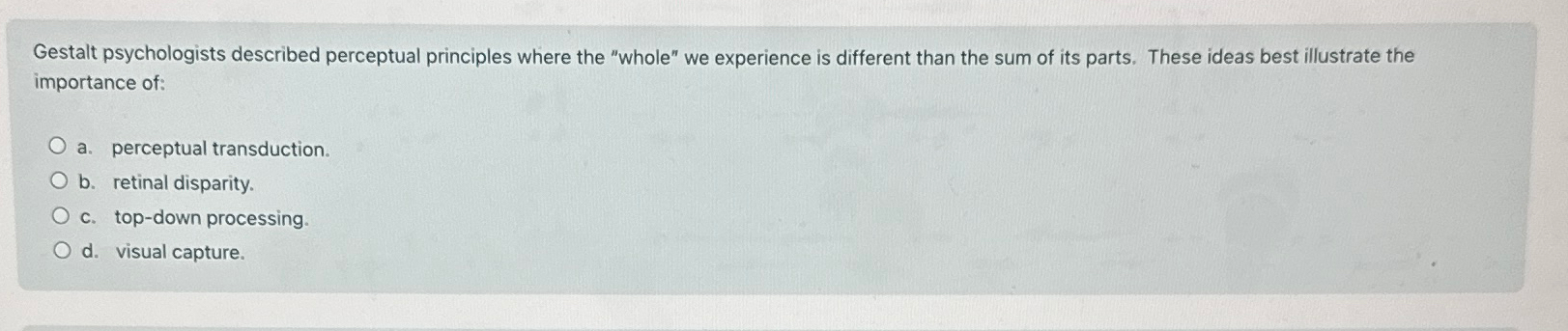 Solved Gestalt psychologists described perceptual principles | Chegg.com