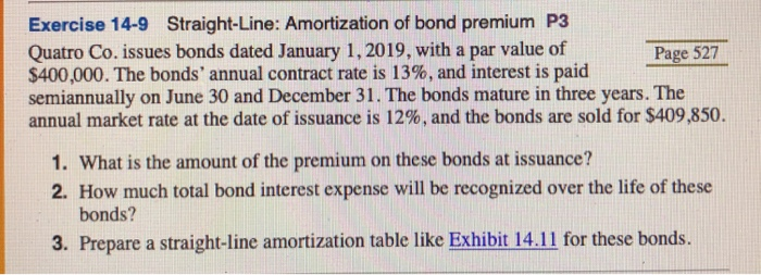 Solved Exercise 14-9 Straight-Line: Amortization of bond | Chegg.com