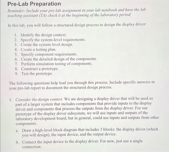 Solved Pre-Lab Preparation Reminder: Include your pre-lab | Chegg.com