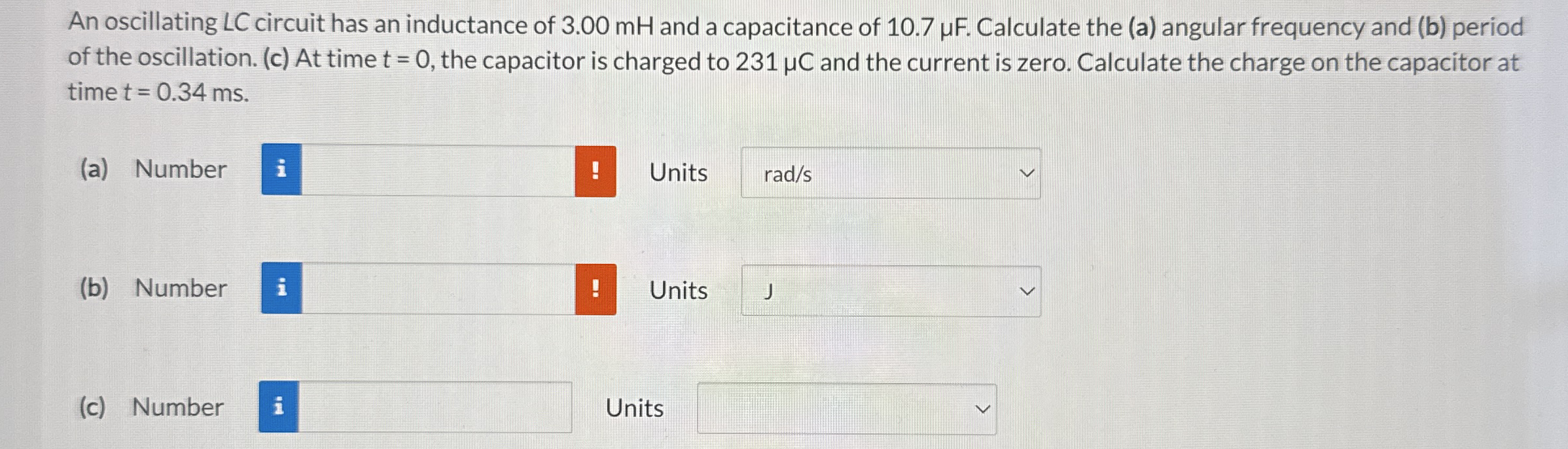 Solved An oscillating LC circuit has an inductance of 3.00 | Chegg.com