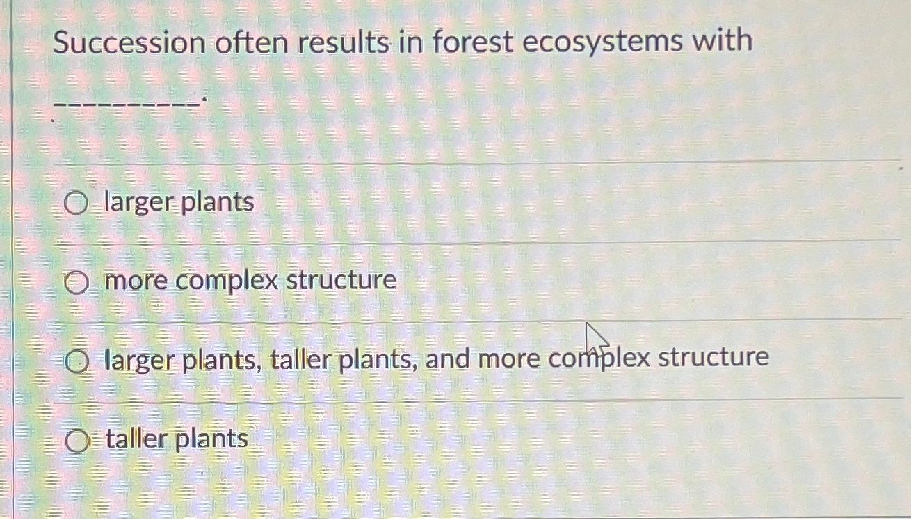 Solved Succession often results in forest ecosystems | Chegg.com