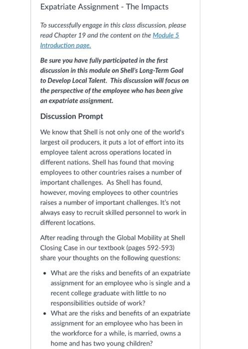 Solved Expatriate Assignment - The Impacts To successfully | Chegg.com