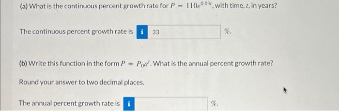 Solved (a) What is the continuous percent growth rate for | Chegg.com