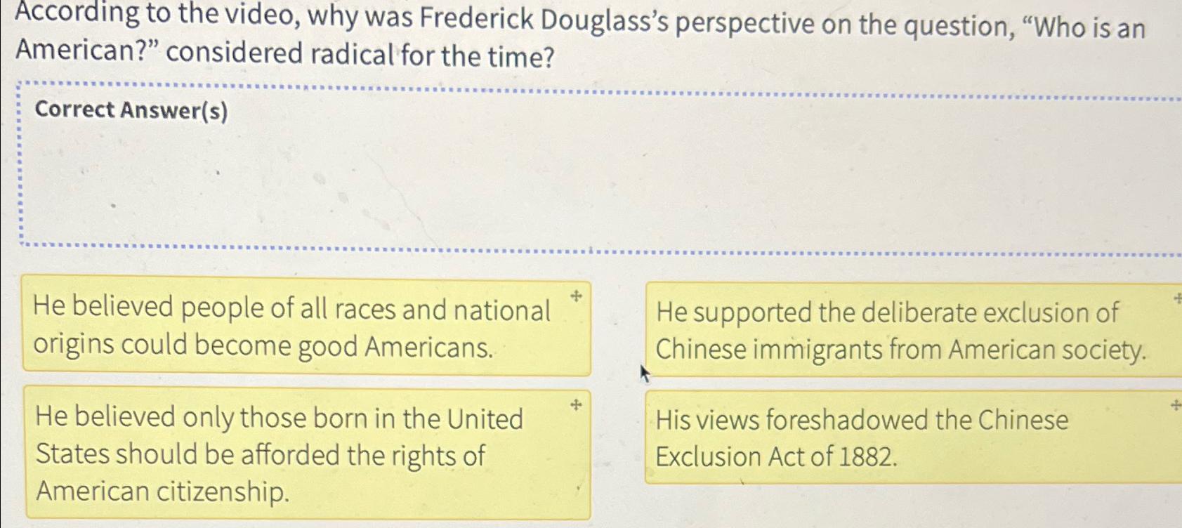 Solved According to the video, why was Frederick Douglass's | Chegg.com