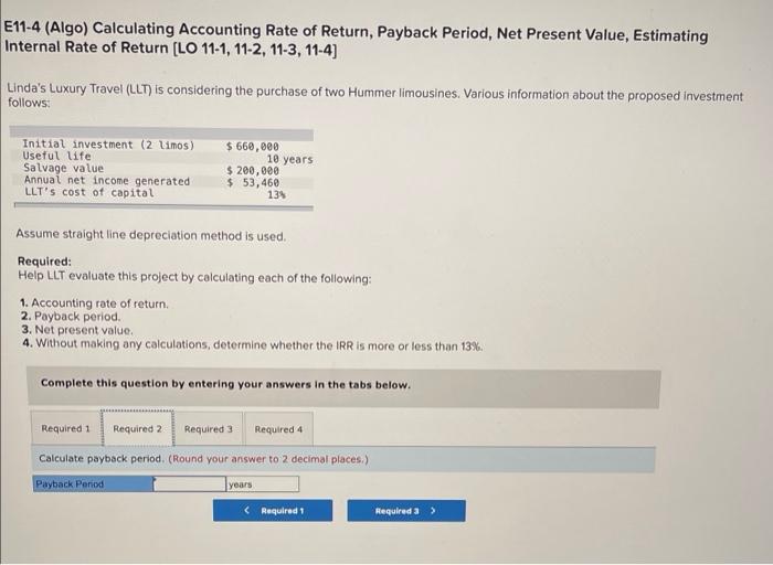 Solved E11-4 (Algo) Calculating Accounting Rate of Return, | Chegg.com