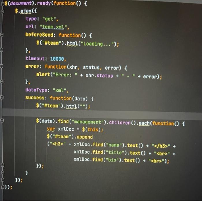 Solved $(document).ready(function() { $.ajax({ type: "get", | Chegg.com
