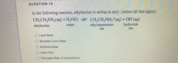 Solved QUESTION 10 water In the following reaction, | Chegg.com