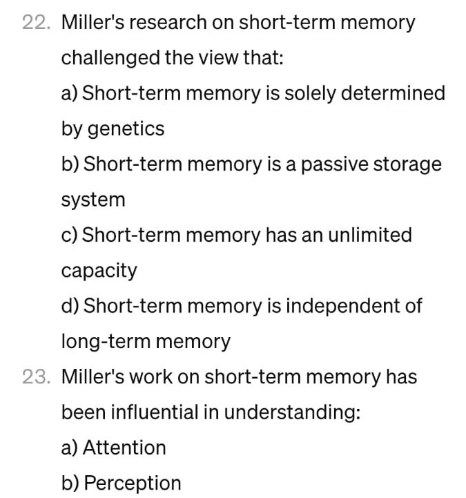 Solved Miller's research on short-term memory challenged the | Chegg.com