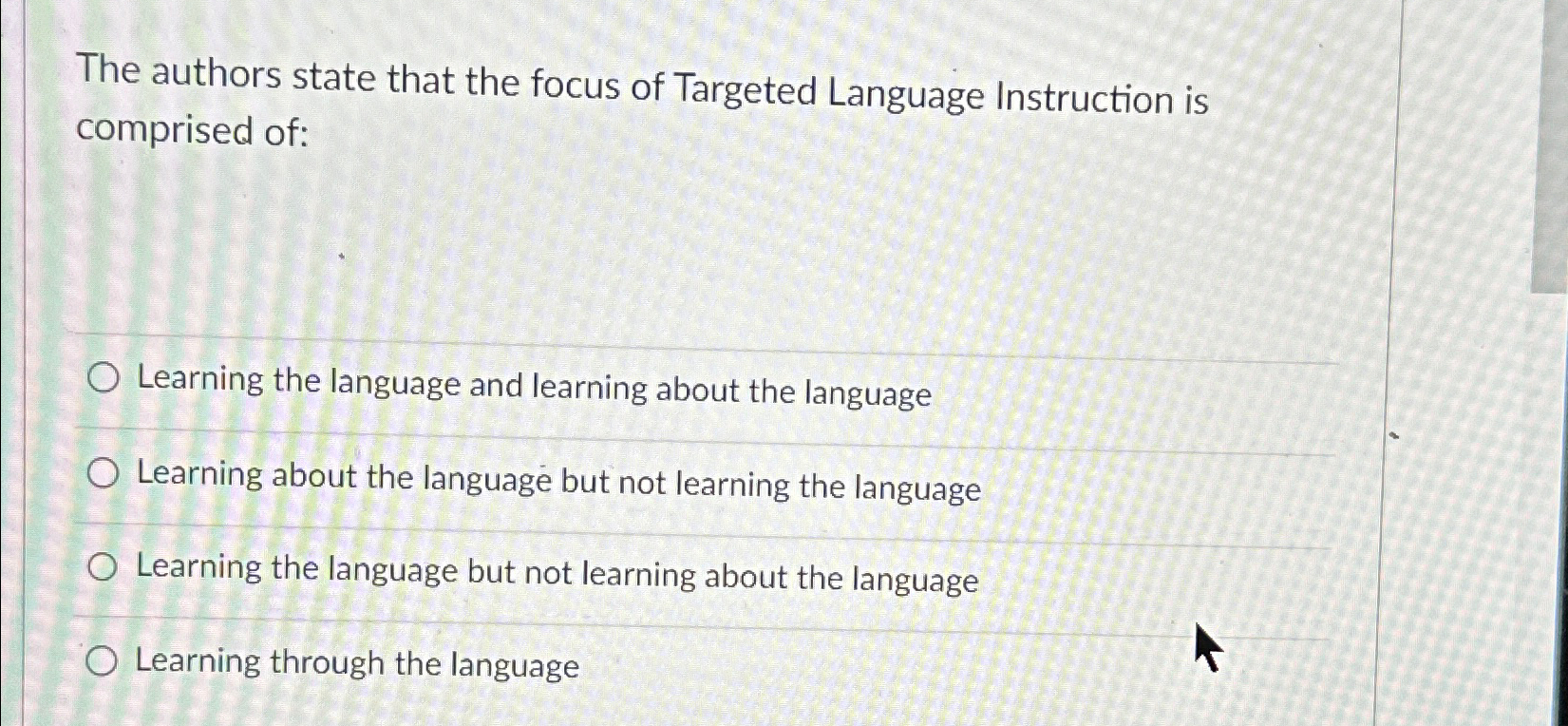 Solved The authors state that the focus of Targeted Language | Chegg.com