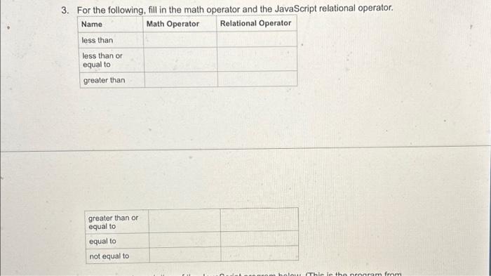 3. For the following, fill in the math operator and | Chegg.com