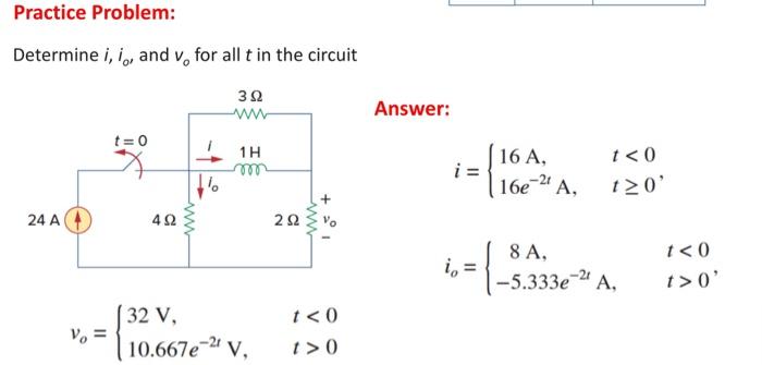 Solved Practice Problem: Determine i, io, and vo for all t | Chegg.com