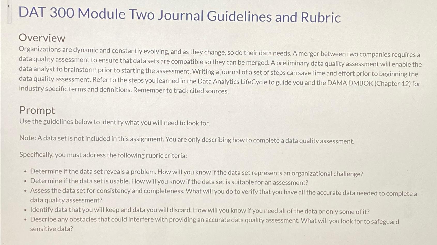 Solved DAT 300 ﻿Module Two Journal Guidelines and | Chegg.com