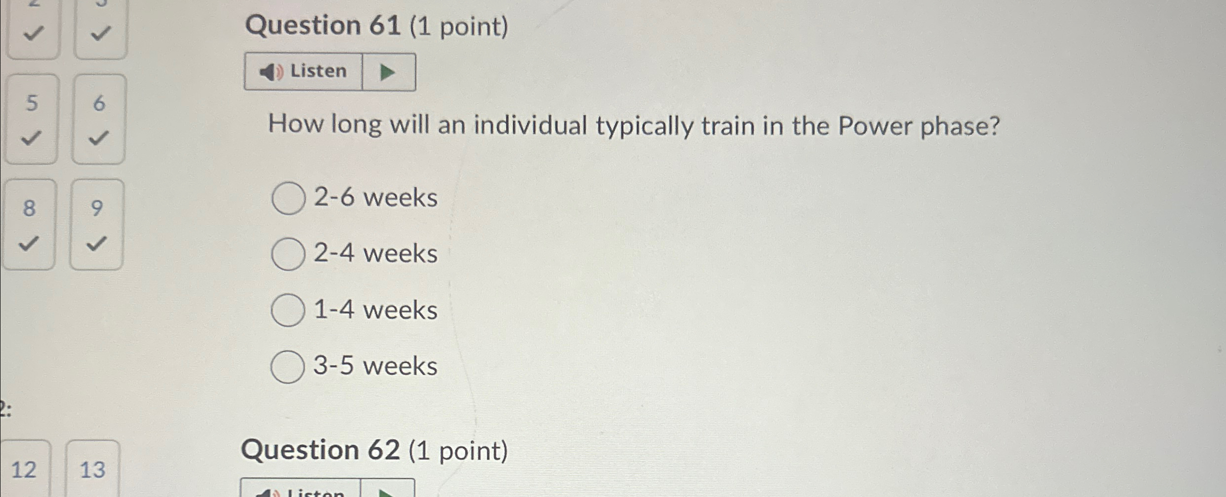 Solved Question 61 (1 ﻿point)ListenHow long will an | Chegg.com