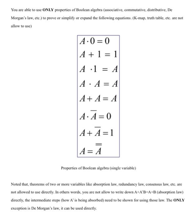 Solved You are able to use ONLY properties of Boolean | Chegg.com