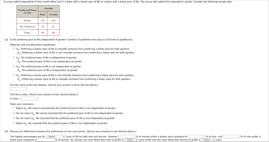 Solved \table[[\table[[Preferred Pace],[of | Chegg.com