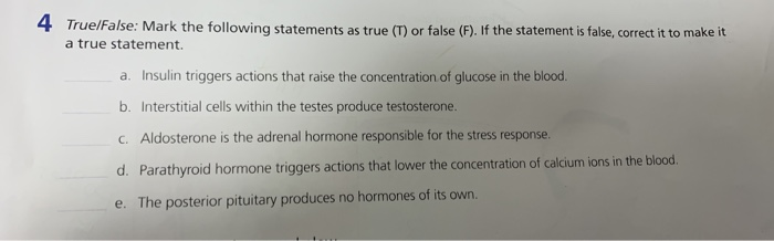 Solved 4 True/False: Mark the following statements as true | Chegg.com