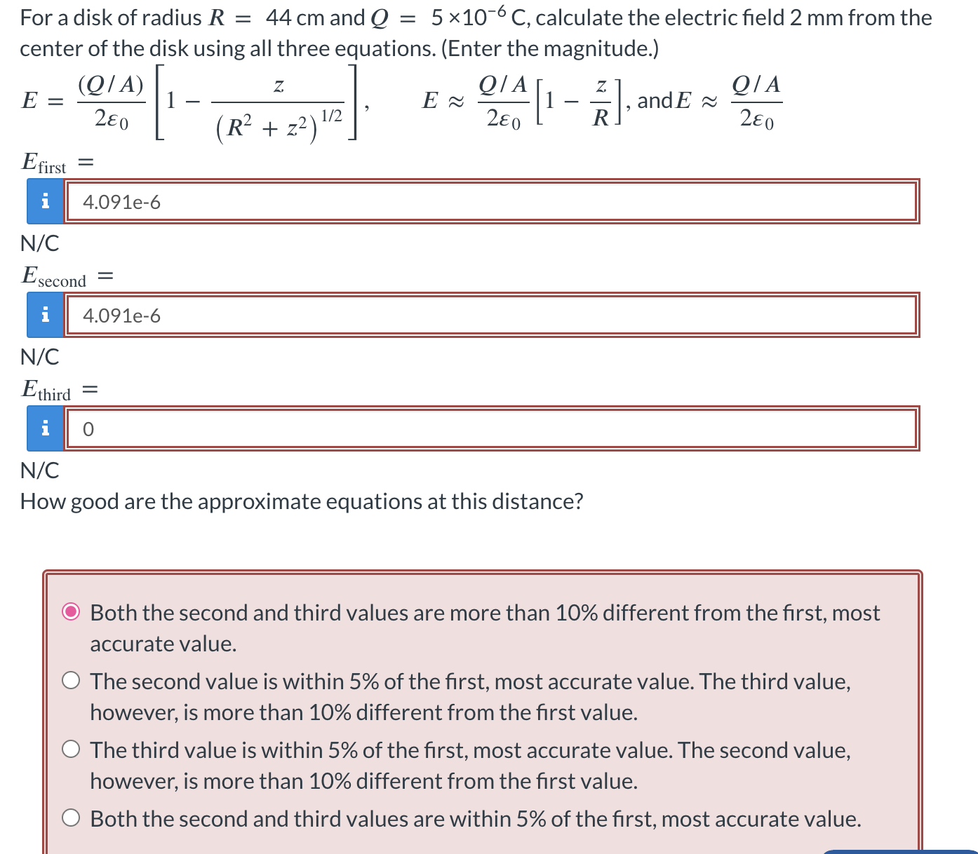 Solved For a disk of radius R=44cm ﻿and Q=5×10-6C, | Chegg.com