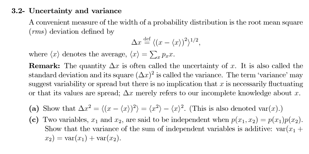 Solved 2- Uncertainty and variance A convenient measure of | Chegg.com