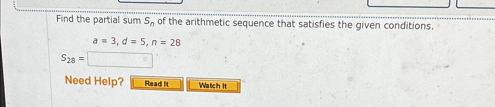 Solved Find the partial sum Sn ﻿of the arithmetic sequence | Chegg.com