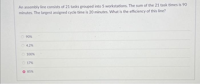 Solved An assembly line consists of 21 tasks grouped into 5 | Chegg.com
