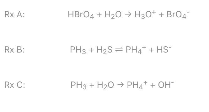 Solved Rx A: Rx B: Rx C: HBrO4 + H₂O → H3O+ + BrO4 PH3 + H₂S | Chegg.com