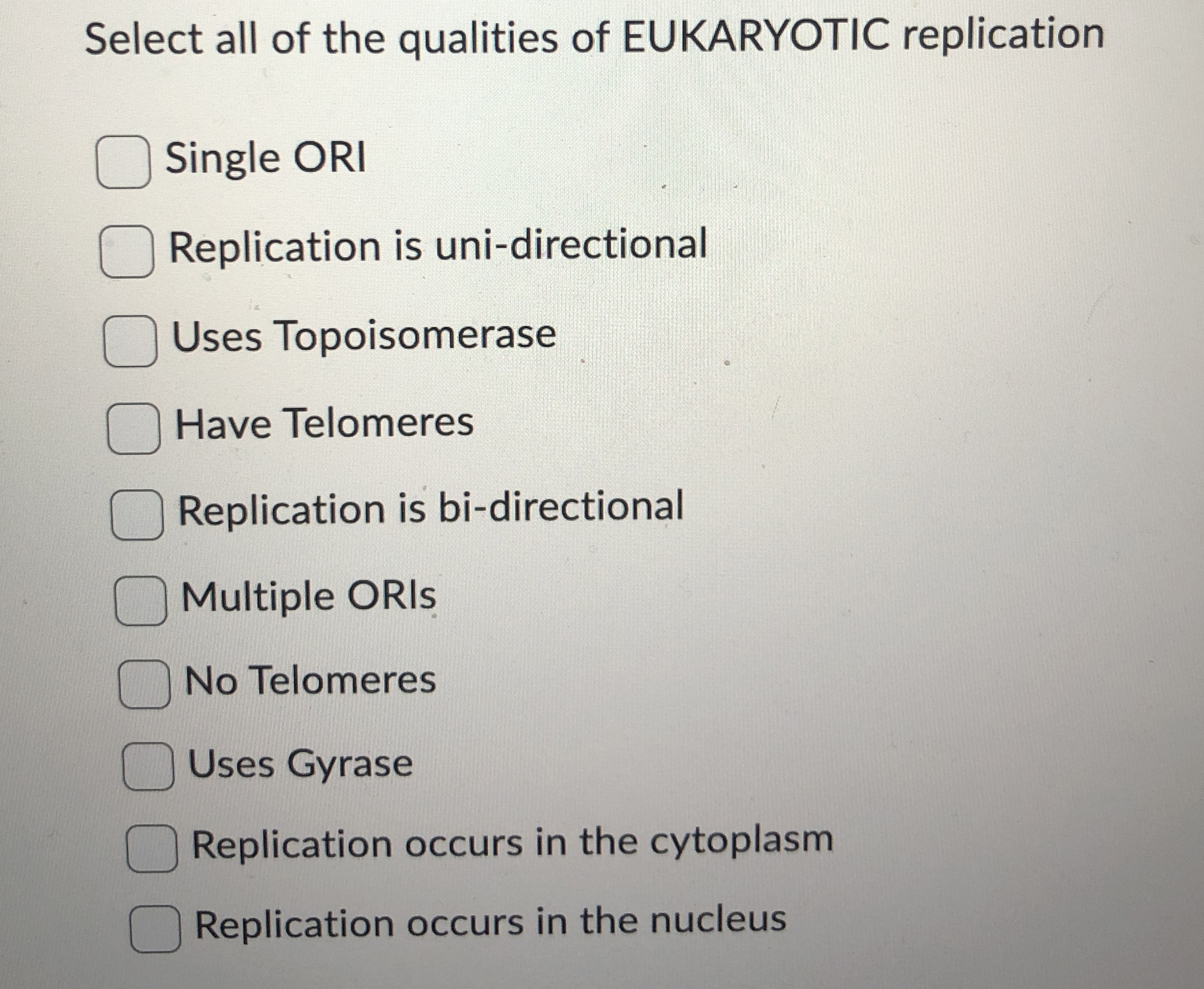 Solved Select all of the qualities of EUKARYOTIC | Chegg.com