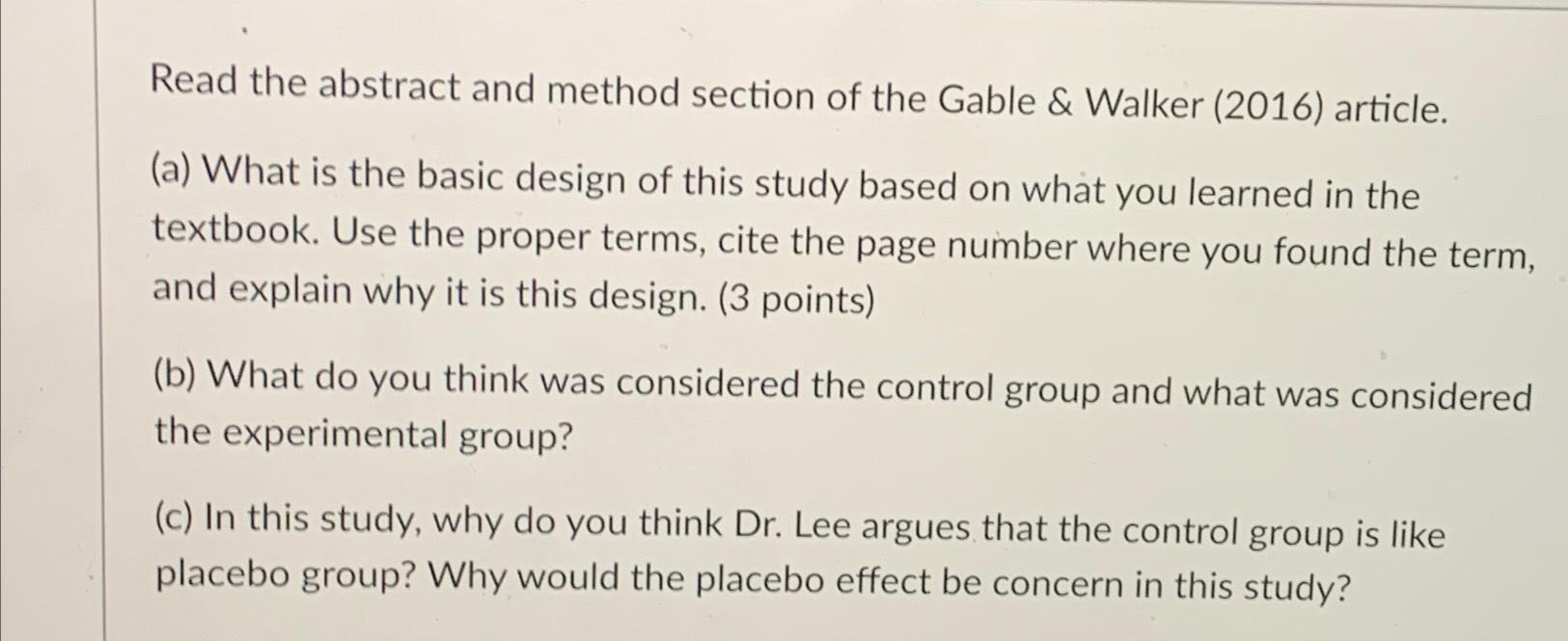 Read the abstract and method section of the Gable & | Chegg.com