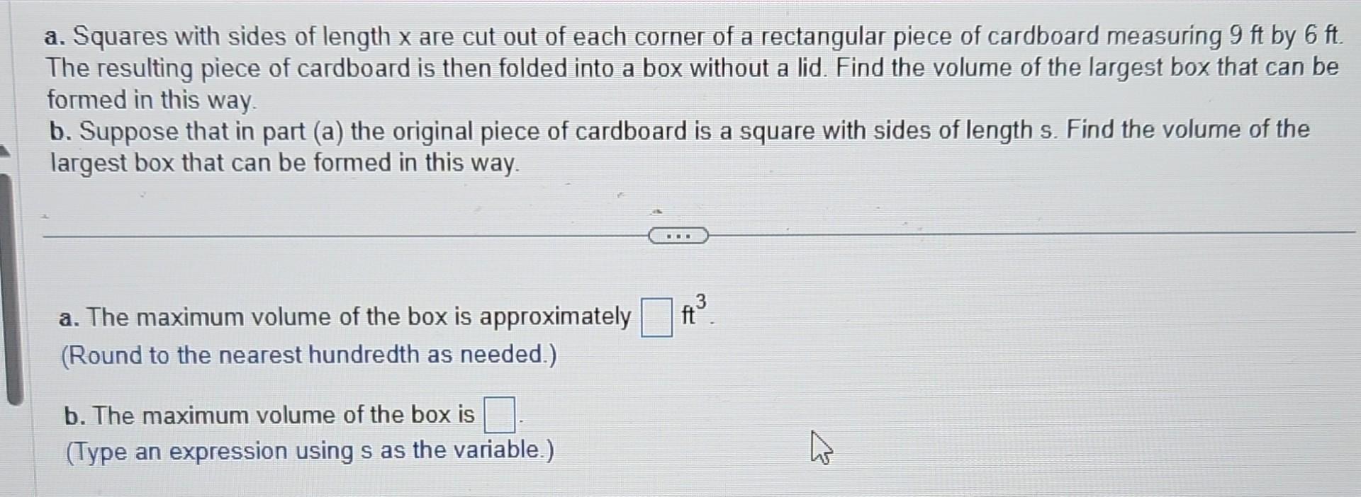Solved a. Squares with sides of length x are cut out of each | Chegg.com