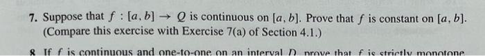 Solved 7. Suppose that f:[a,b]→Q is continuous on [a,b]. | Chegg.com