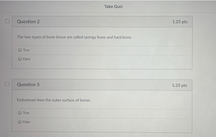Solved Take Quiz Question 2 1.25 pts The two types of bone | Chegg.com