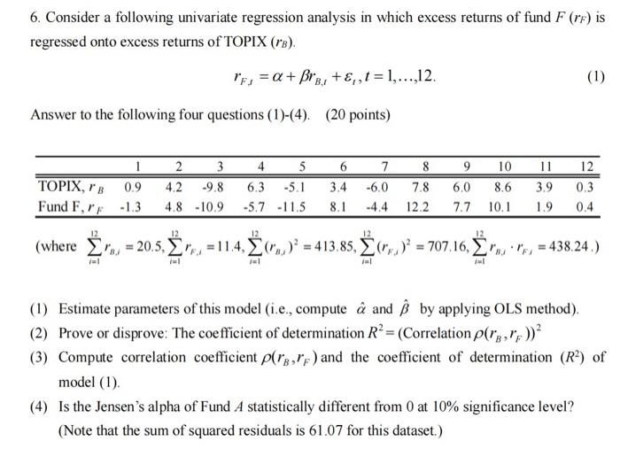 Solved 6. Consider a following univariate regression | Chegg.com