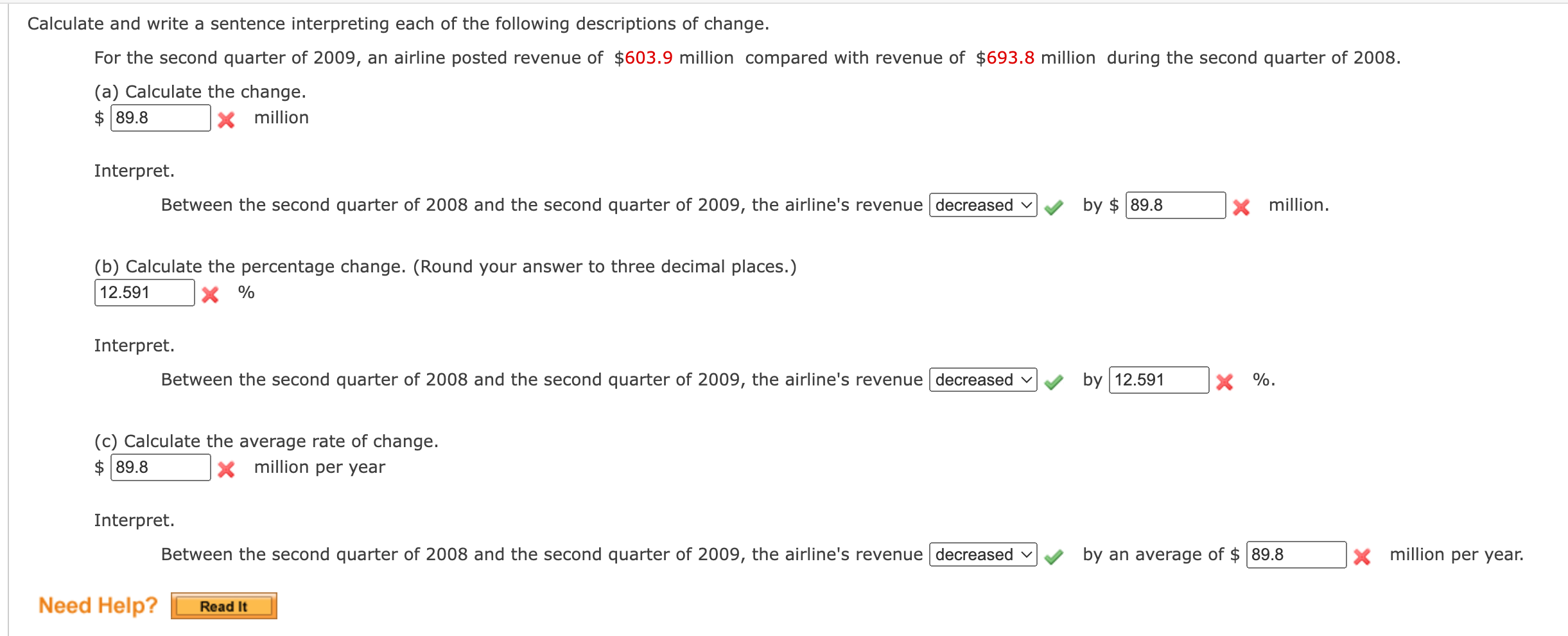 Solved Calculate and write a sentence interpreting each of | Chegg.com