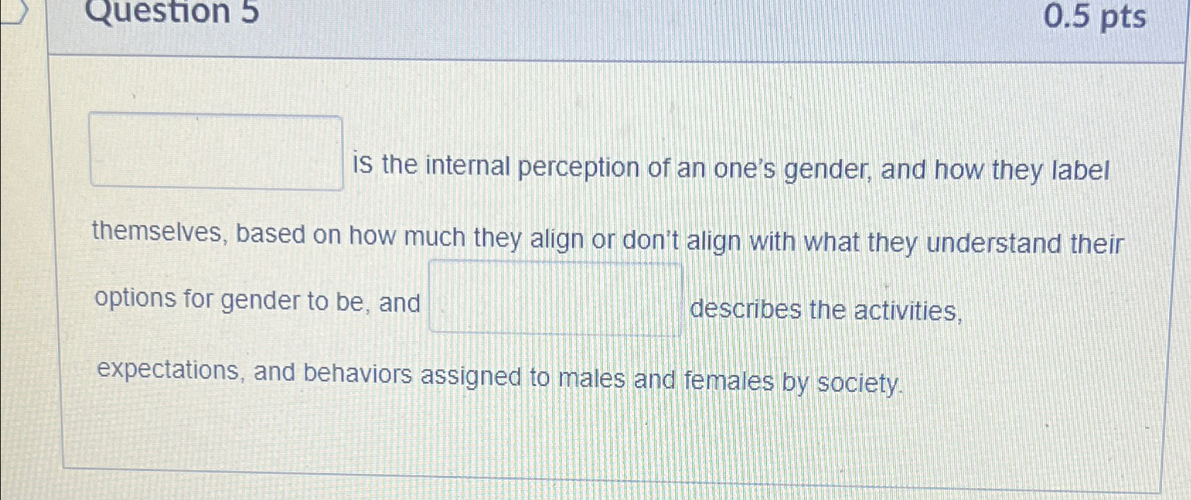 Solved 0.5 ﻿ptsis the internal perception of an one's | Chegg.com