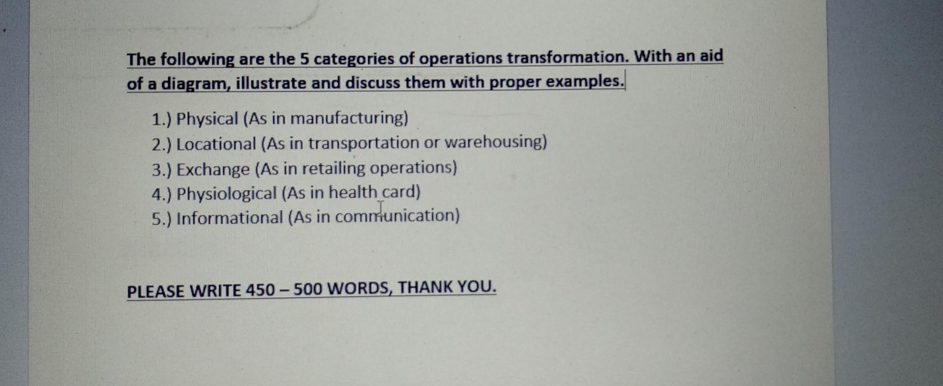 Solved The following are the 5 categories of operations | Chegg.com