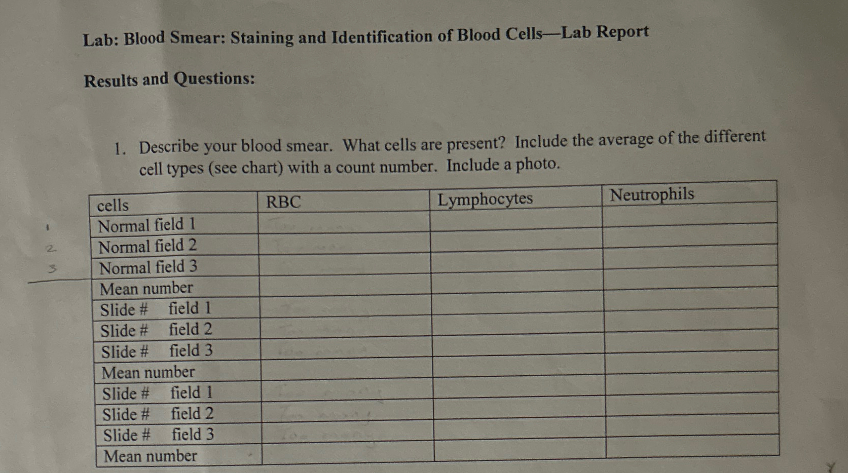 Solved Lab: Blood Smear: Staining and Identification of | Chegg.com