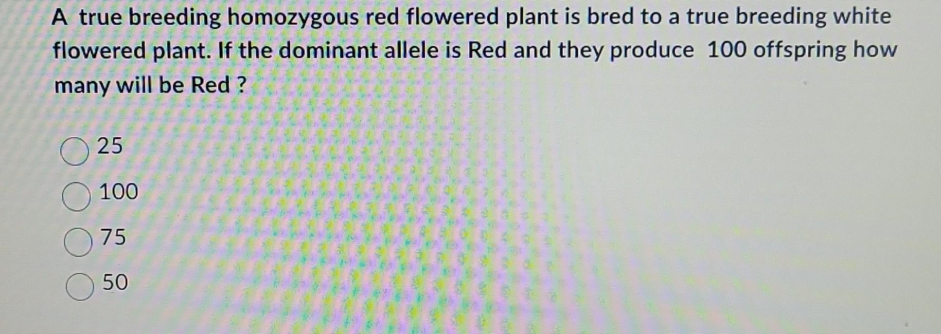 Solved A true breeding homozygous red flowered plant is bred | Chegg.com