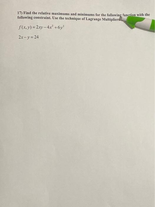 Solved 17) Find the relative maximums and minimums for the | Chegg.com