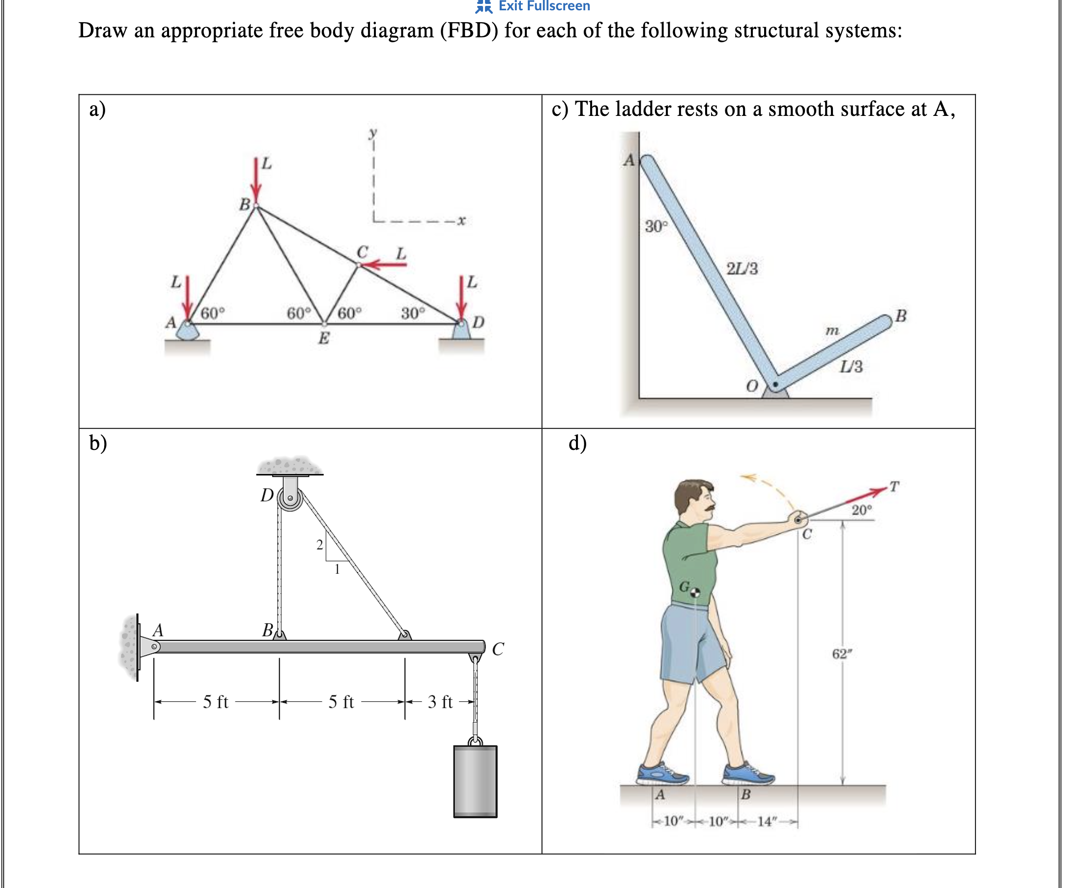 Solved Draw an appropriate free body diagram (FBD) ﻿for each | Chegg.com