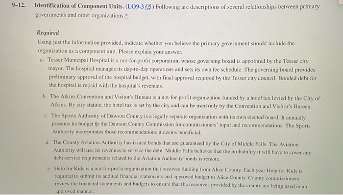 Solved 9-12. Identification of Component Units. (L09-30) | Chegg.com