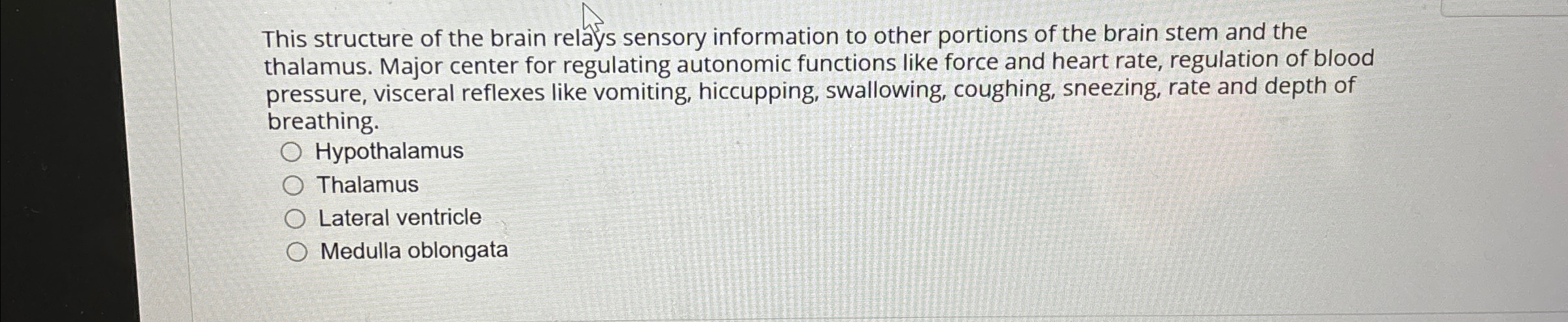 Solved This structure of the brain relays sensory | Chegg.com